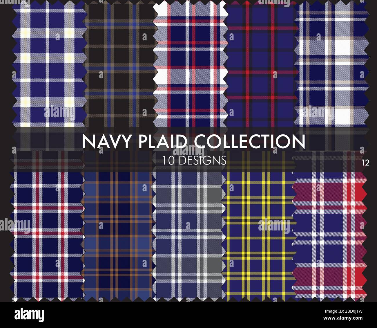 Navy Plaid, checkered, tartan seamless pattern collection includes 10 ...