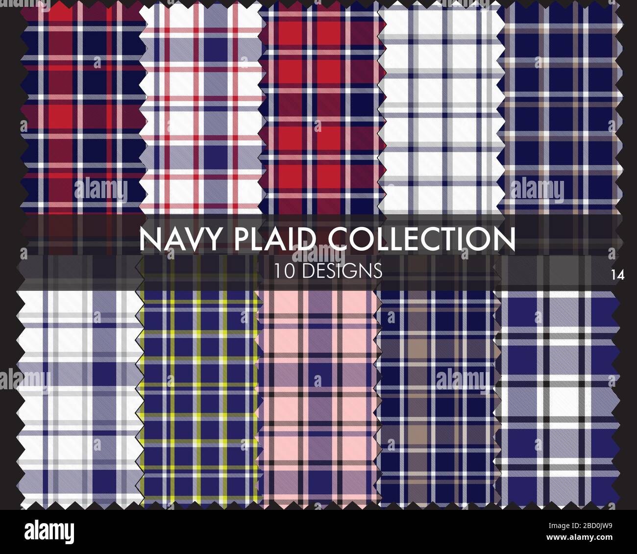 Navy Plaid, checkered, tartan seamless pattern collection includes 10 ...