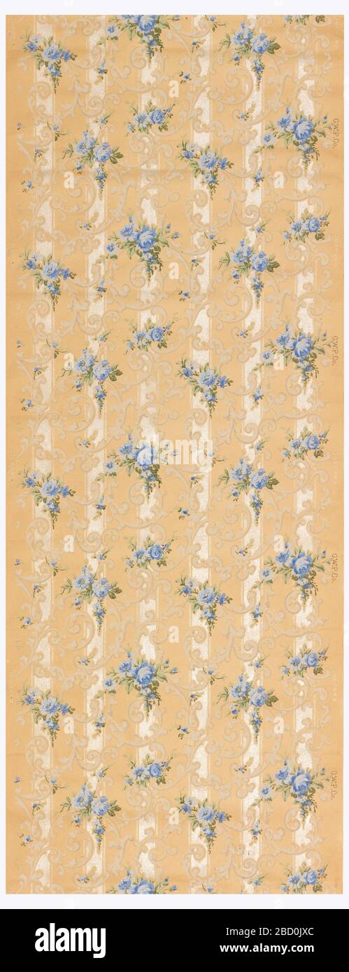 Sidewall. Research in ProgressBlue floral sprigs and white foliate ...