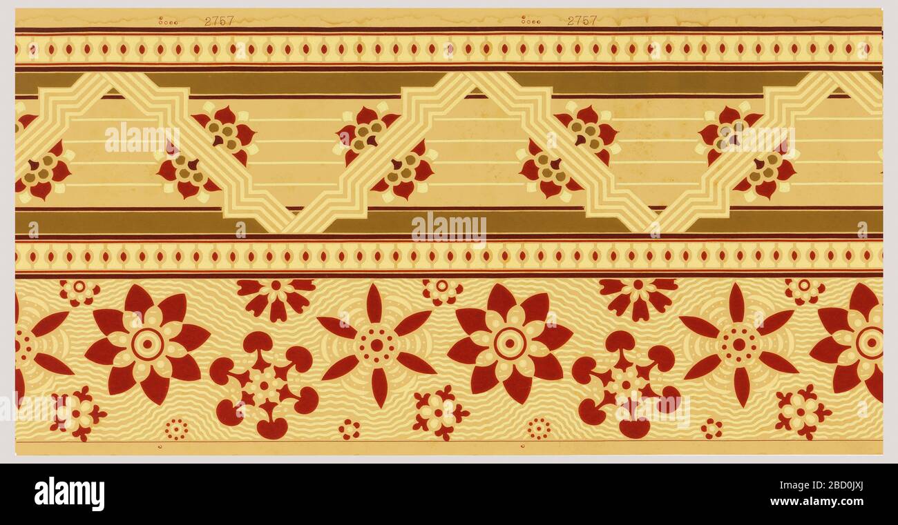 Border. Research in ProgressWallpaper roll.Red and gold on mustard ...