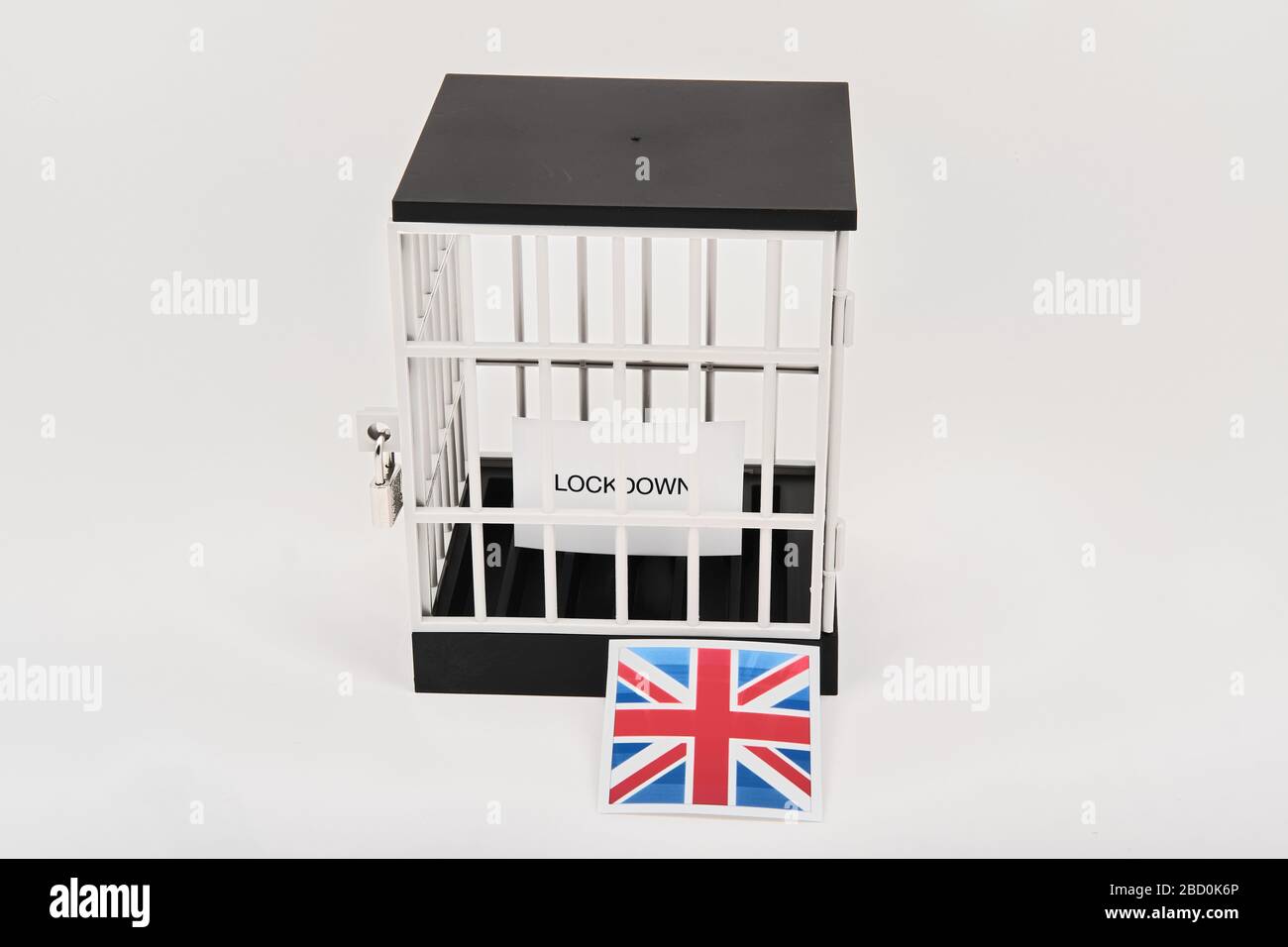 Coronavirus lockdown concept with lockdown sign inside and British flag ...