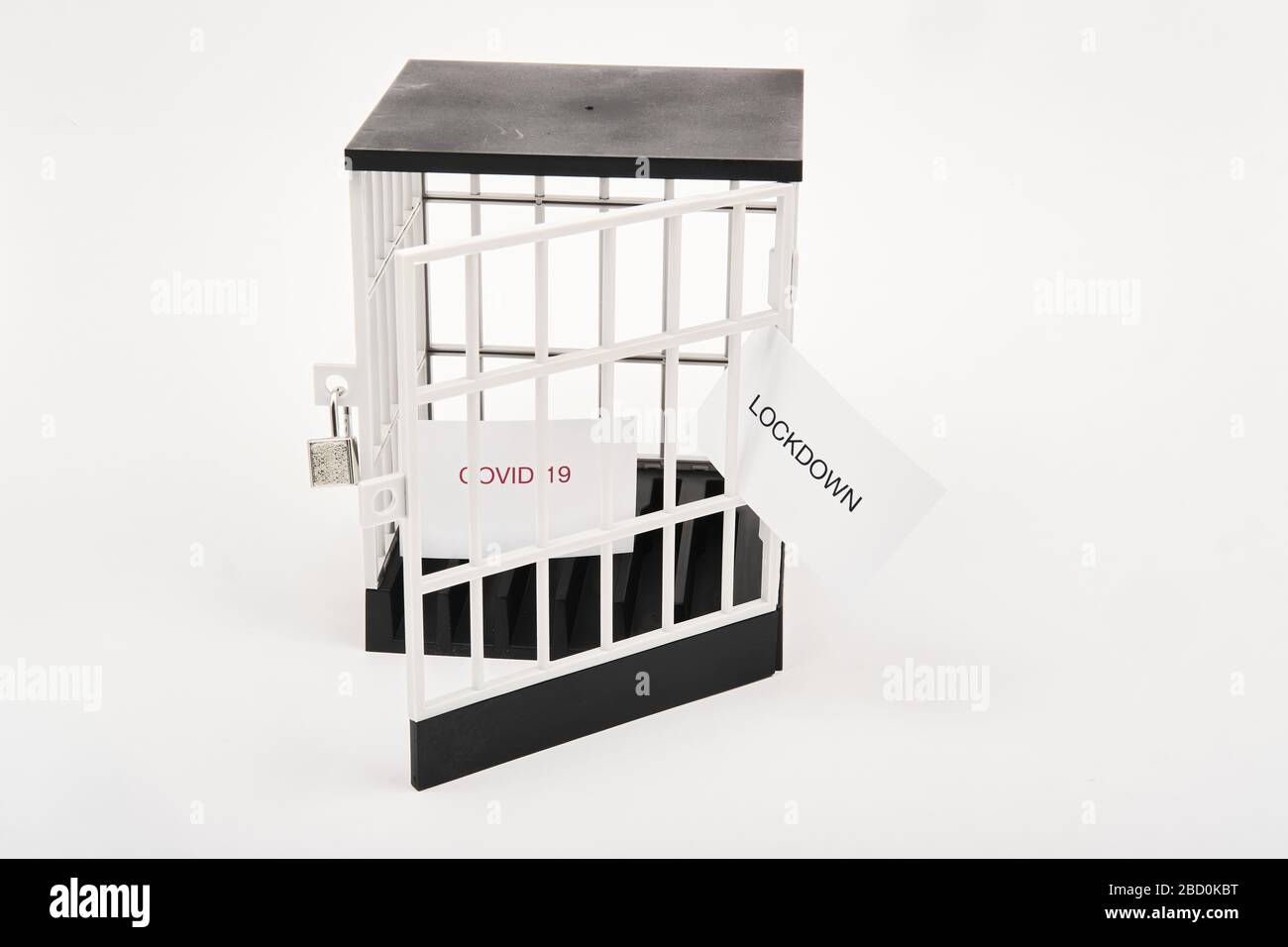 Coronavirus partial lockdown concept with unlocked jail with covid-19 ...