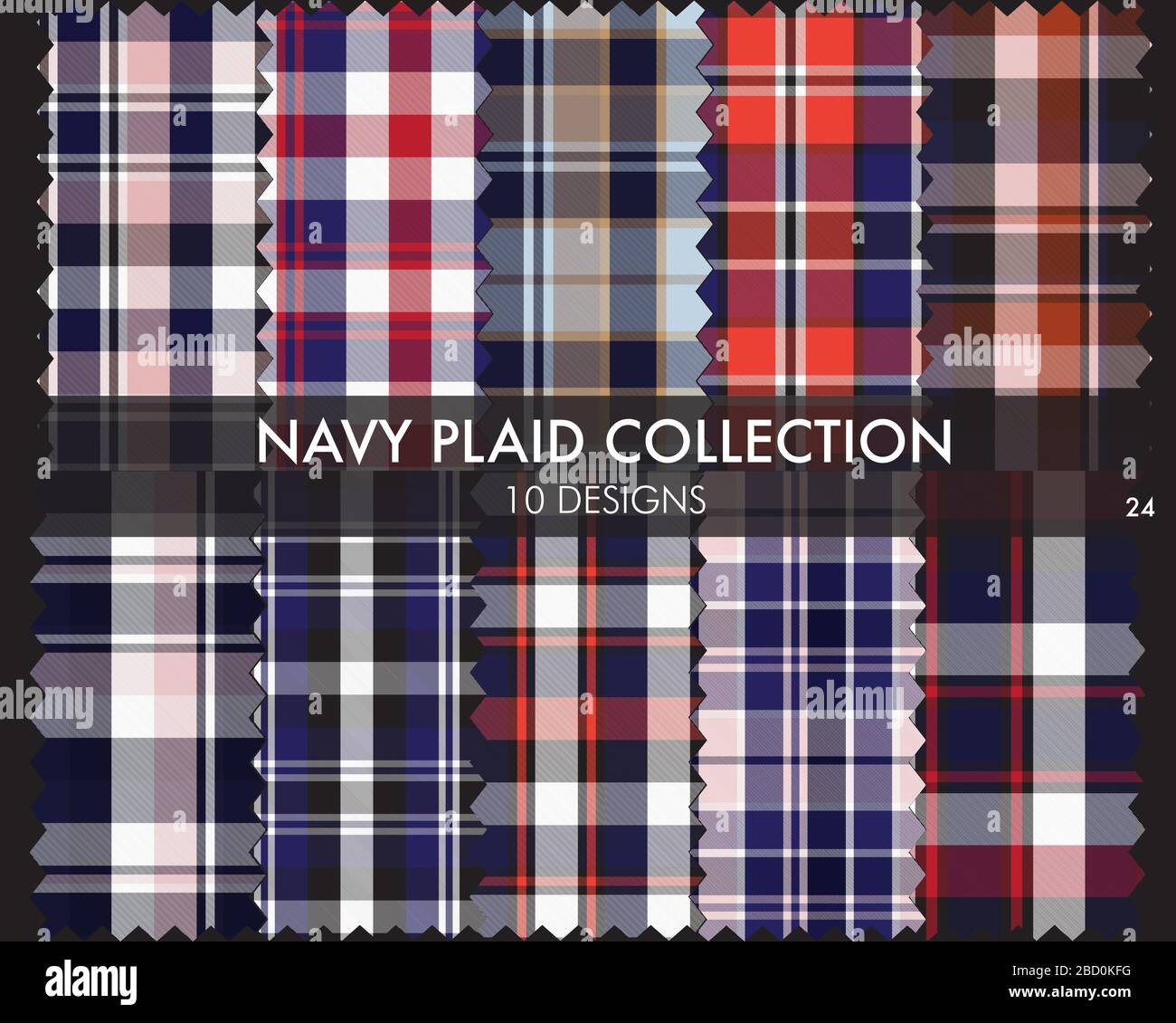 Navy Plaid, checkered, tartan seamless pattern collection includes 10 ...