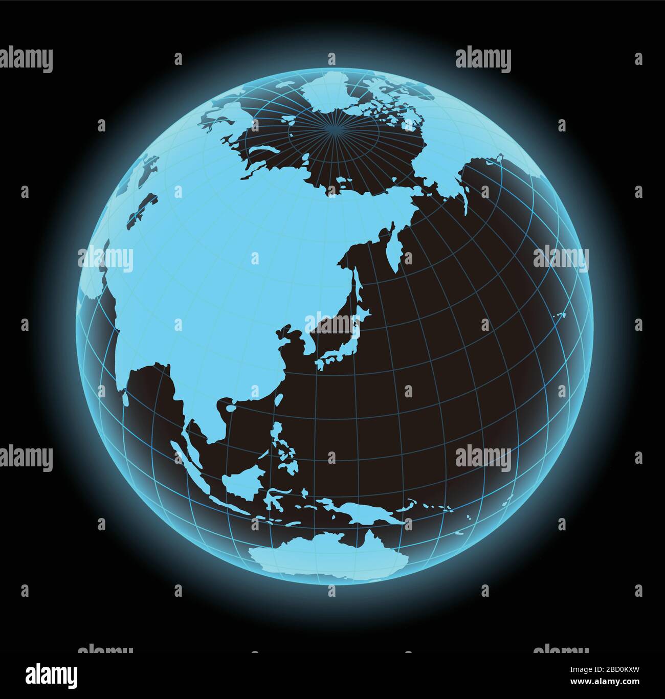 world map illustration (globe / sphere). focus on Japan and east asia ...