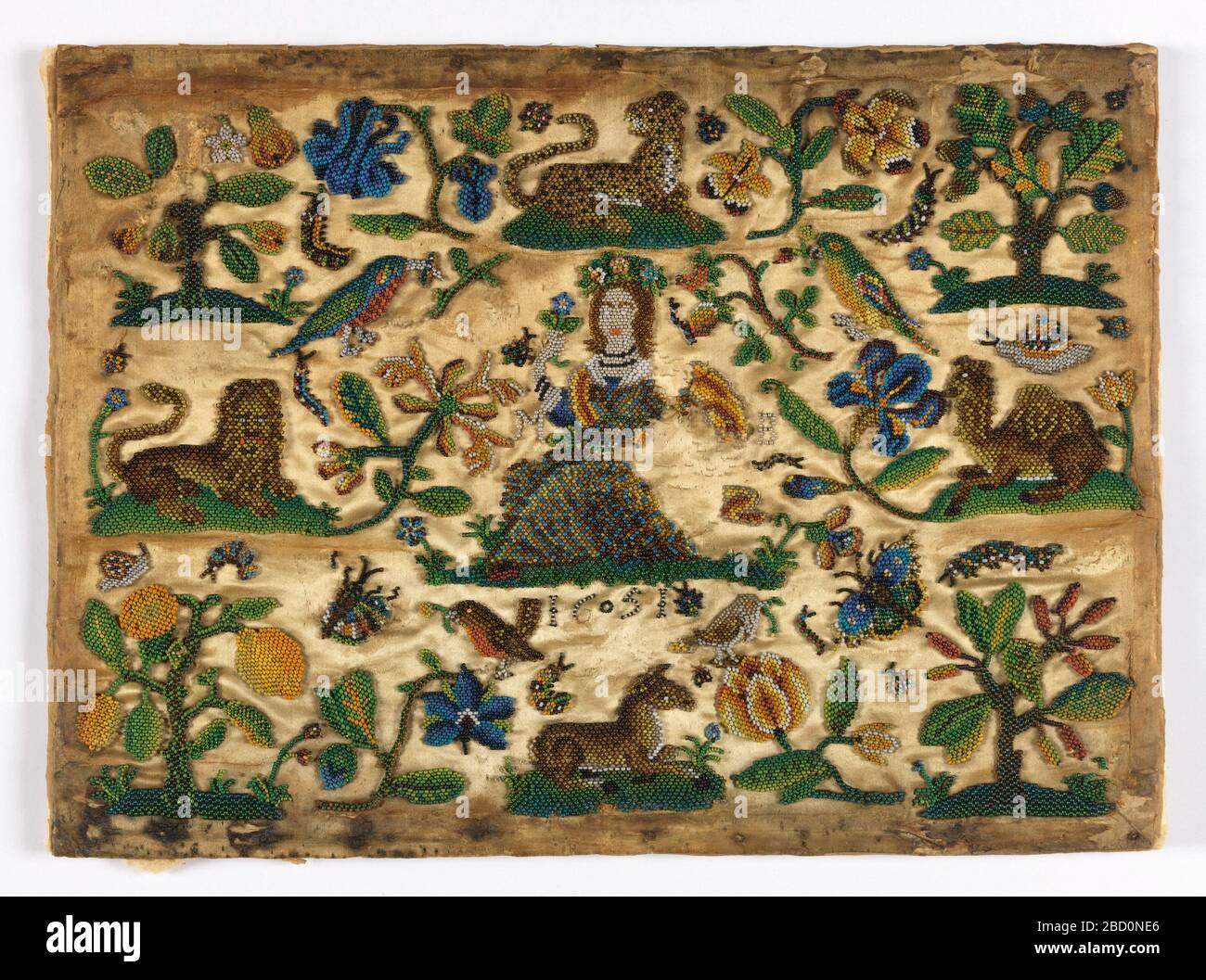 Embroidered picture. Research in ProgressWoman in center surrounded by ...