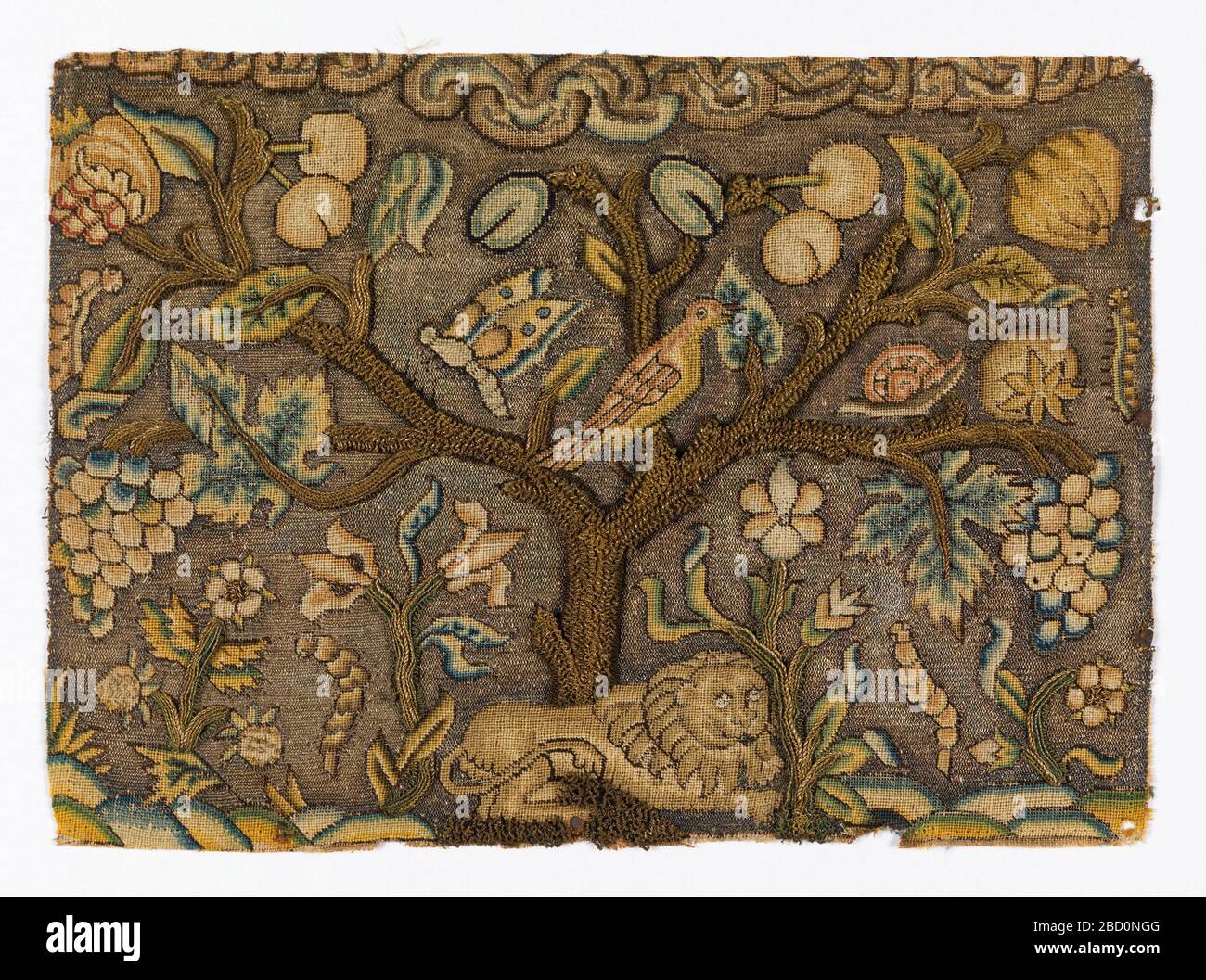 Embroidered picture. Research in ProgressFruiting tree with lion at the ...