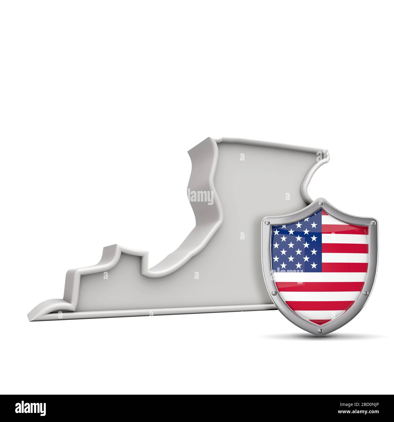 American state of Virginia, with stars and stripes shield. 3D Rendering ...