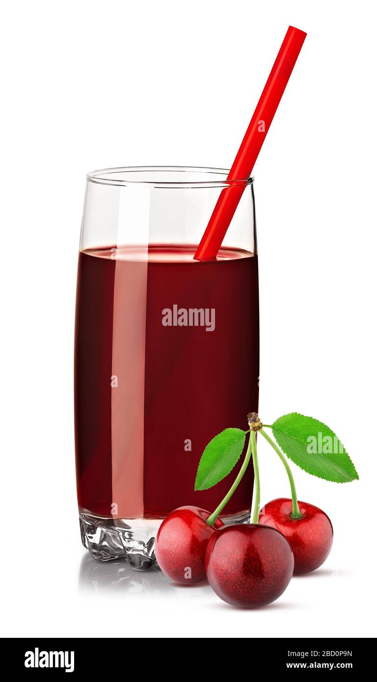 red cherry juice in a glass isolated on white background Stock Photo ...