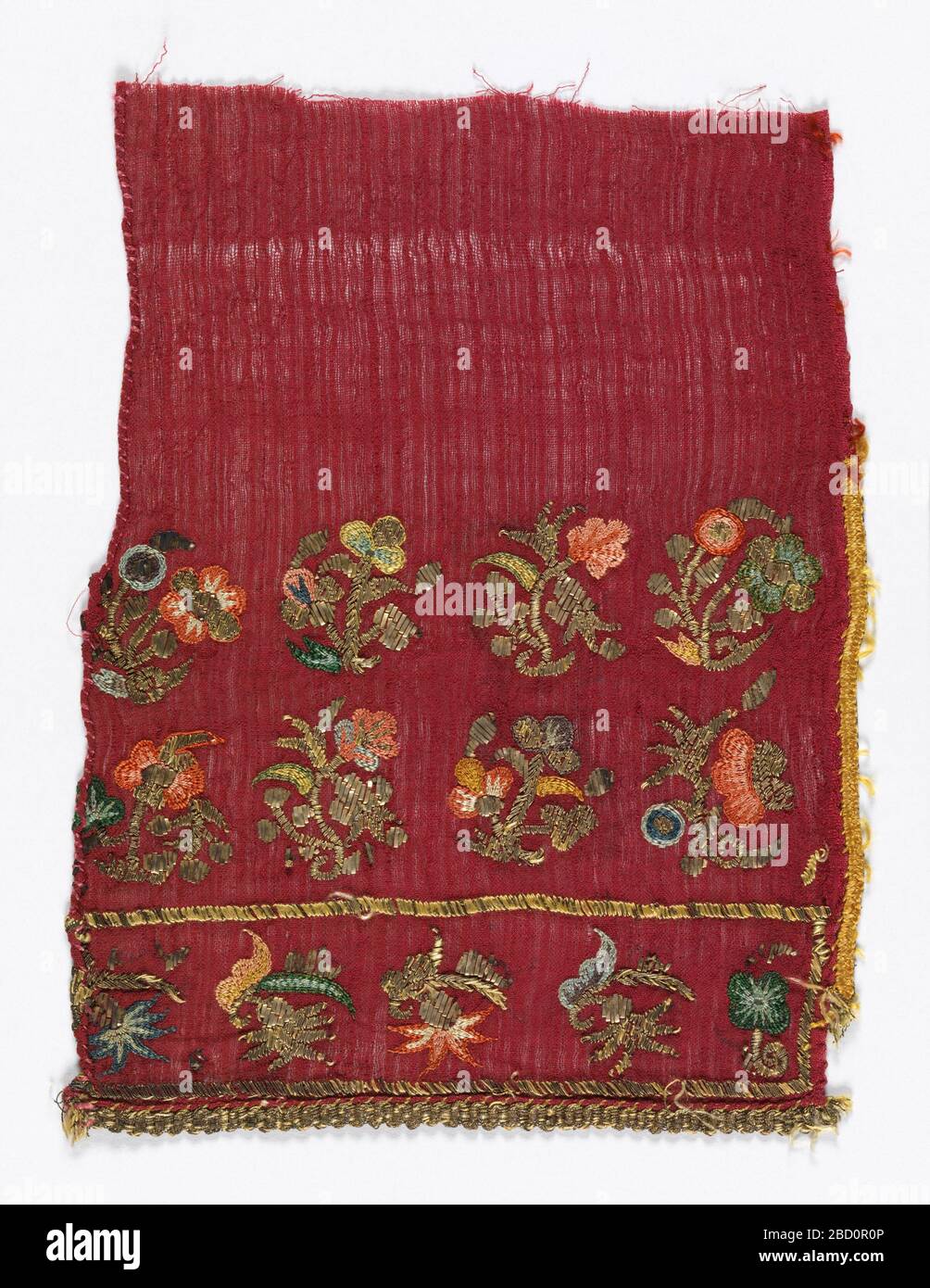 Textile. Research in ProgressSheer red muslin embroidered in floral ...