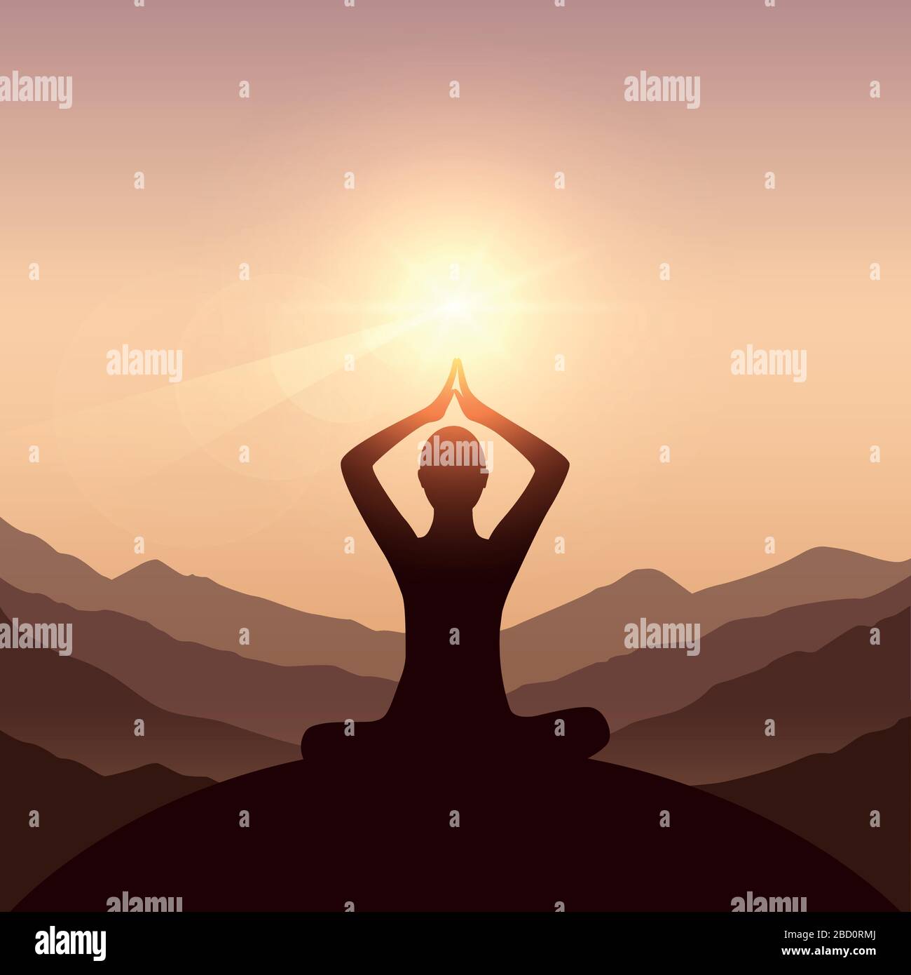 peace of mind meditation concept silhouette with mountain background ...