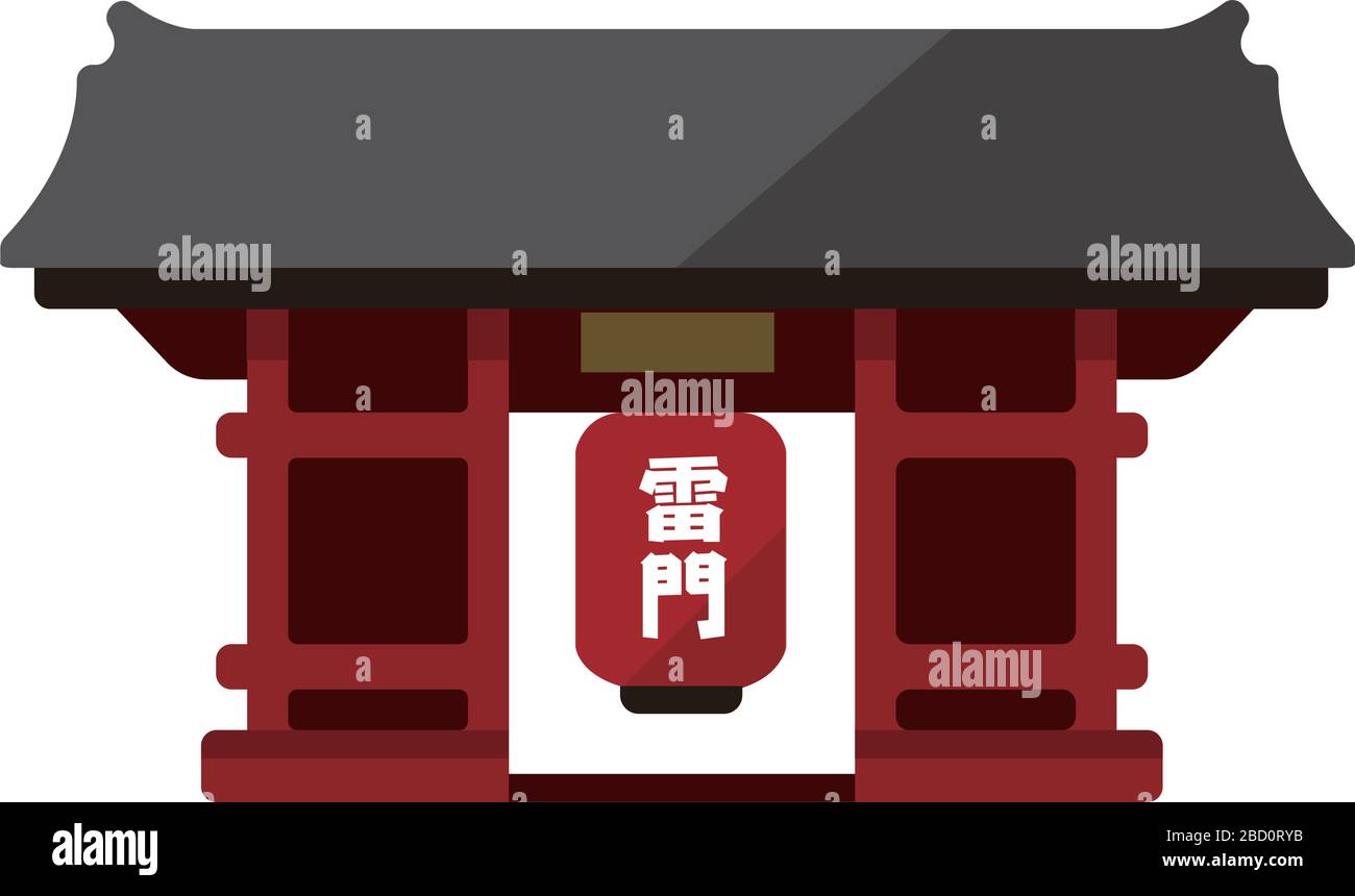 Tokyo landmark building flat vector illustration / Asakusa temple gate ...