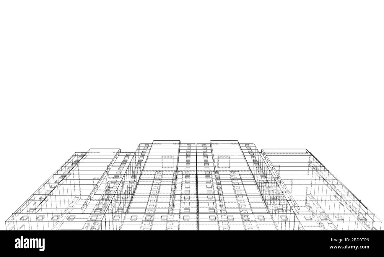 Vector wire-frame model of a multi-storey building Stock Vector Image ...