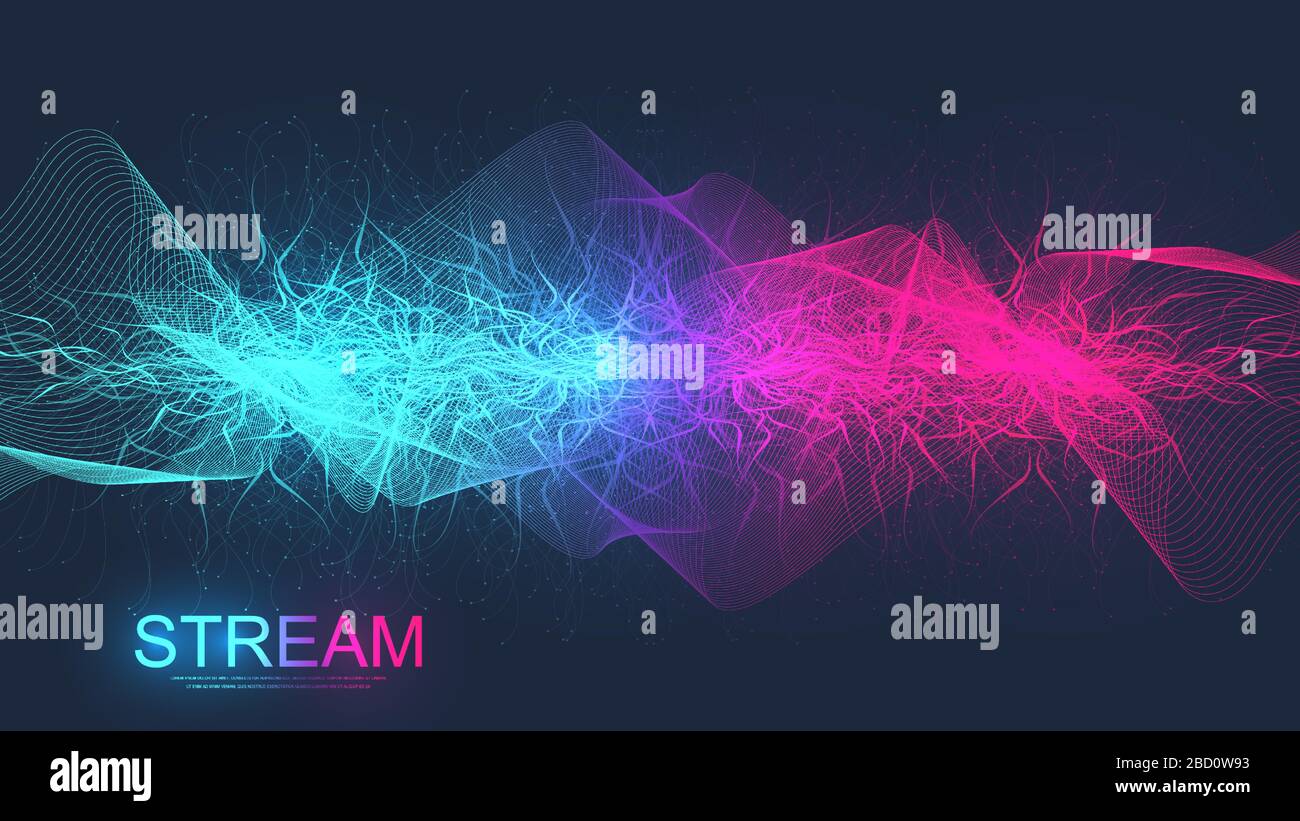 Abstract dynamic motion lines and dots background with colorful particles. Digital streaming ...