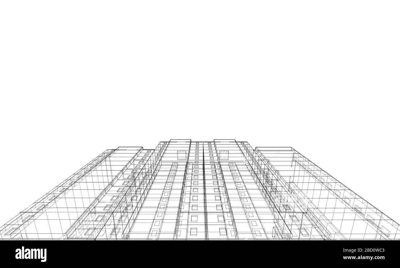 Vector wire-frame model of a multi-storey building Stock Vector Image ...