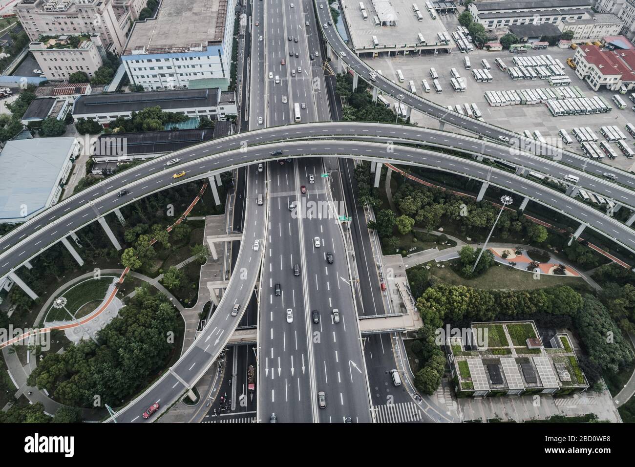 Aerial view of highway and overpass in city Stock Photo - Alamy