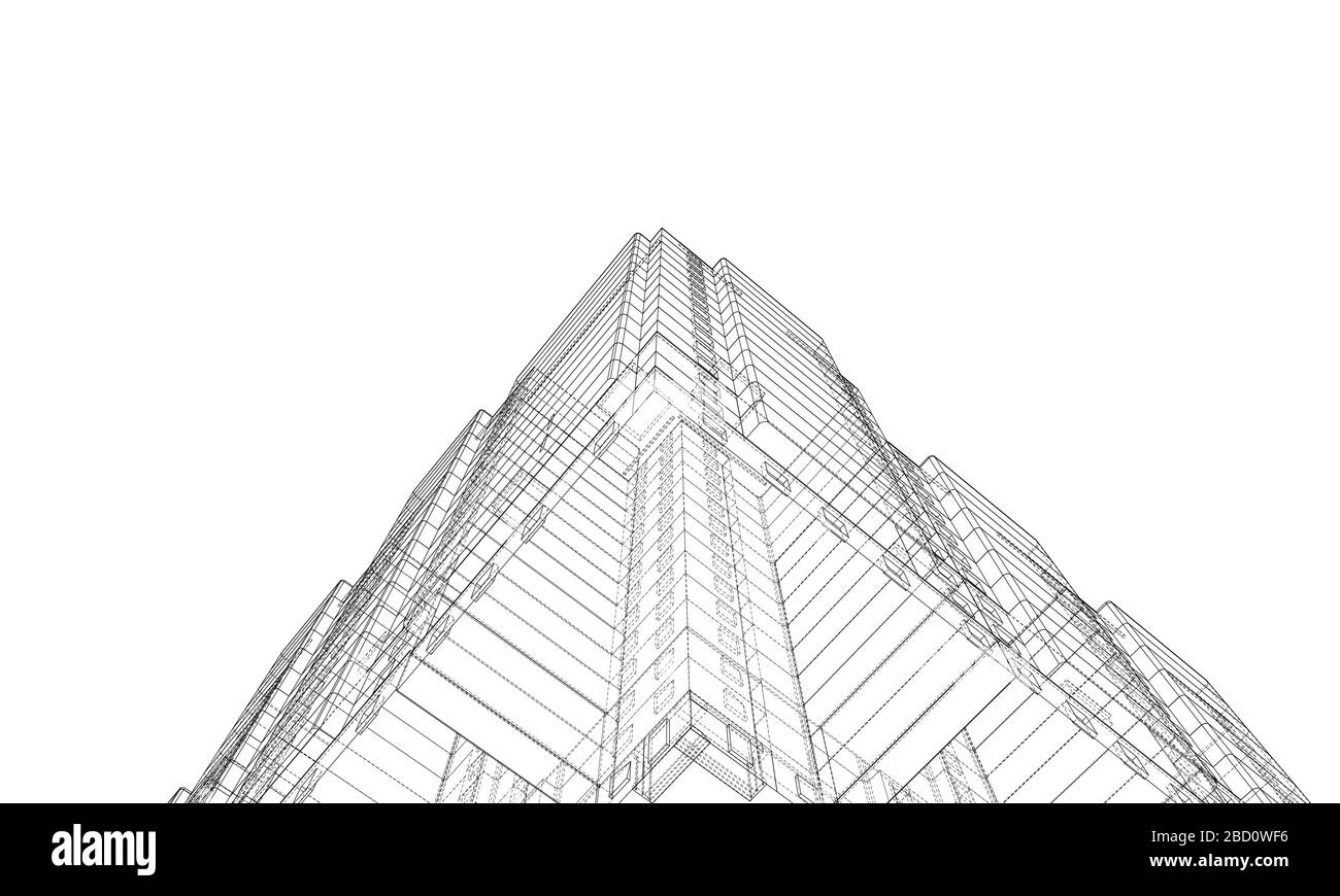 Vector wire-frame model of a multi-storey building Stock Vector Image ...