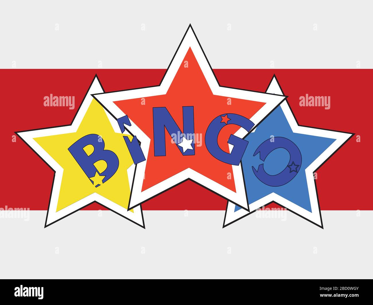 Bingo Decorative Text Over Trio Of Stars On Red Panel And White ...