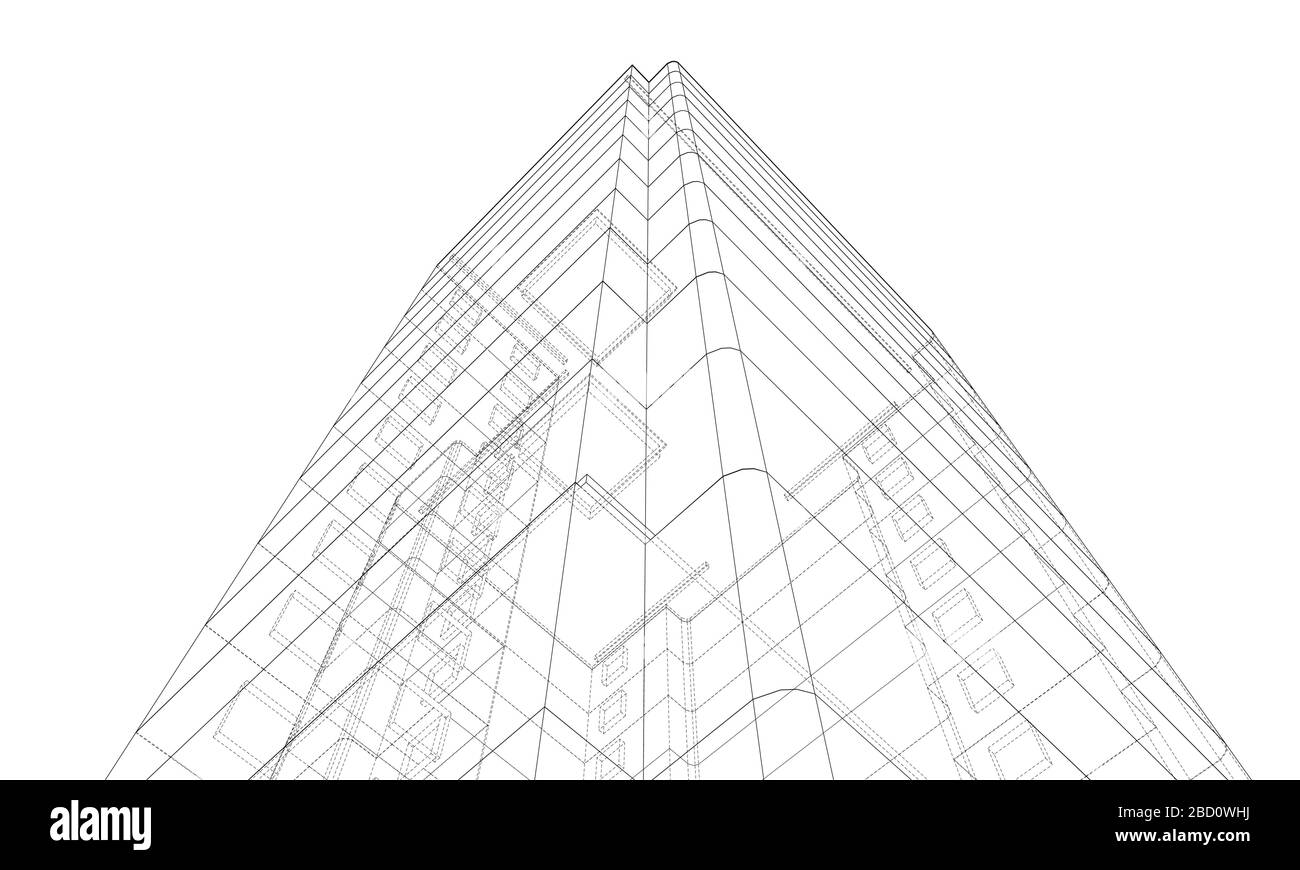 Vector wire-frame model of a multi-storey building Stock Vector Image ...