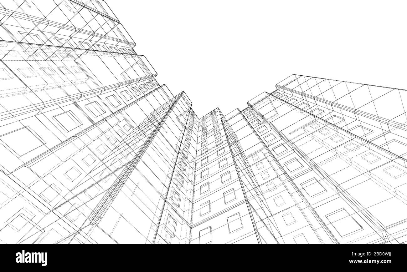 Vector wire-frame model of a multi-storey building Stock Vector Image ...