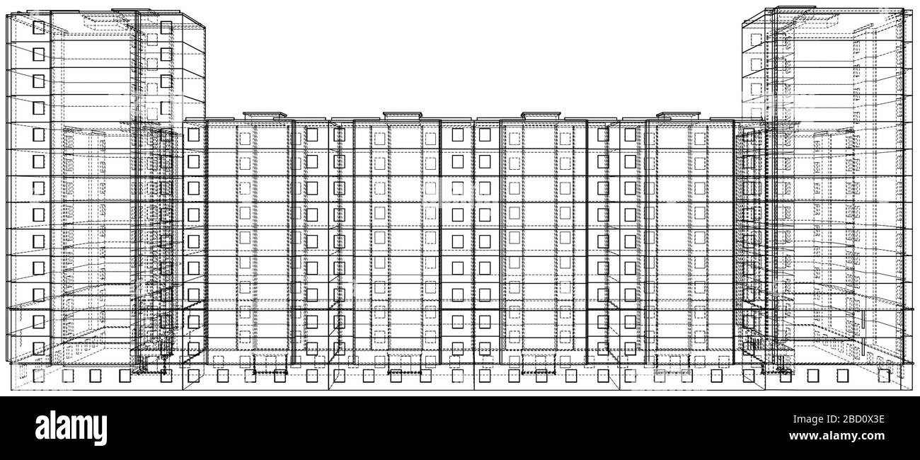 Vector wire-frame model of a multi-storey building Stock Vector Image ...