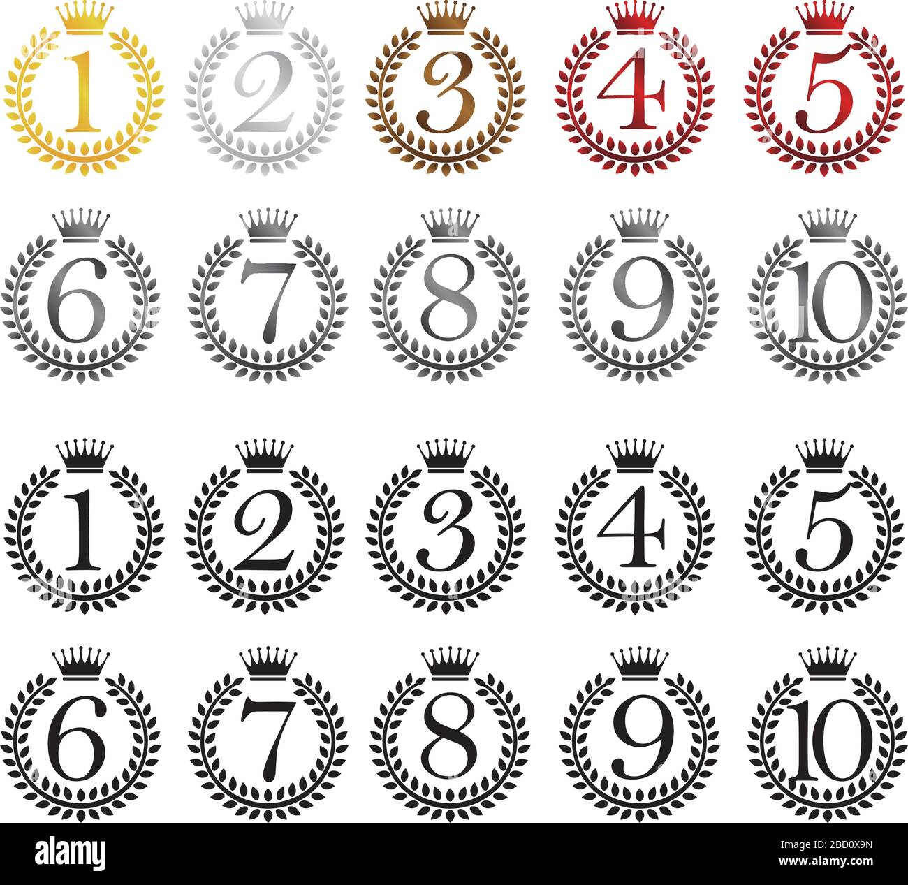 wreath frame ranking illustration set . from 1st place to 10th place ...