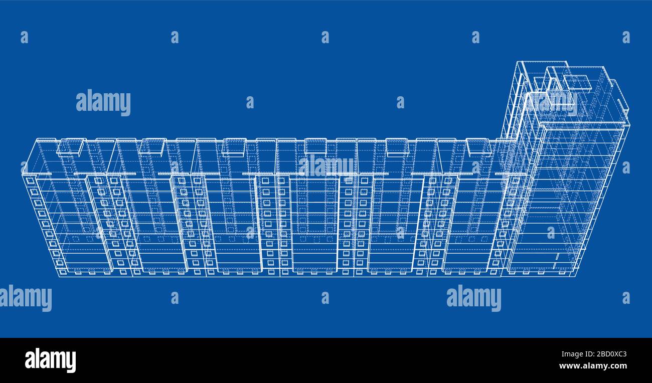 Vector wire-frame model of a multi-storey building Stock Vector Image ...