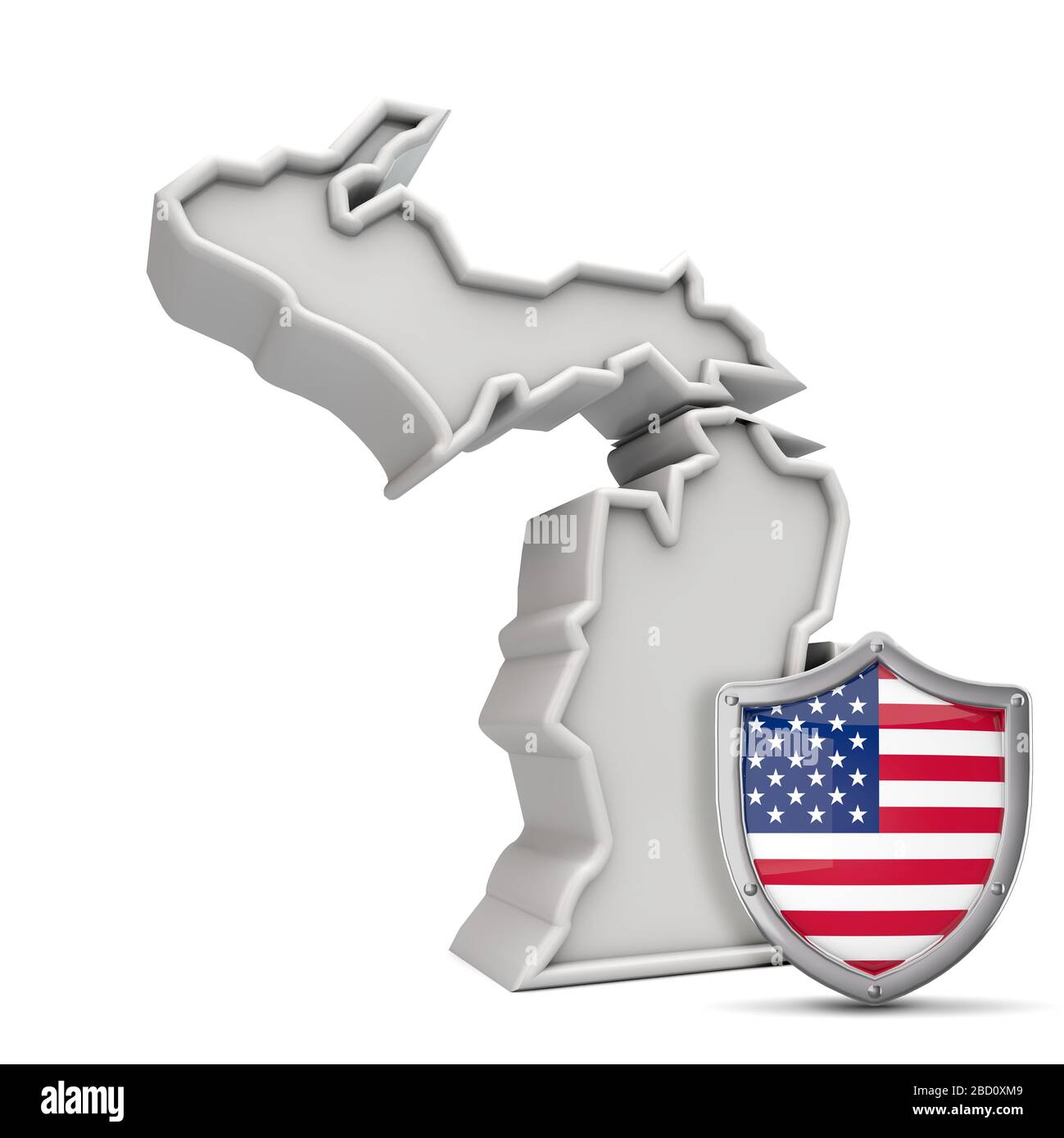 American state of Michigan, with stars and stripes shield. 3D Rendering ...