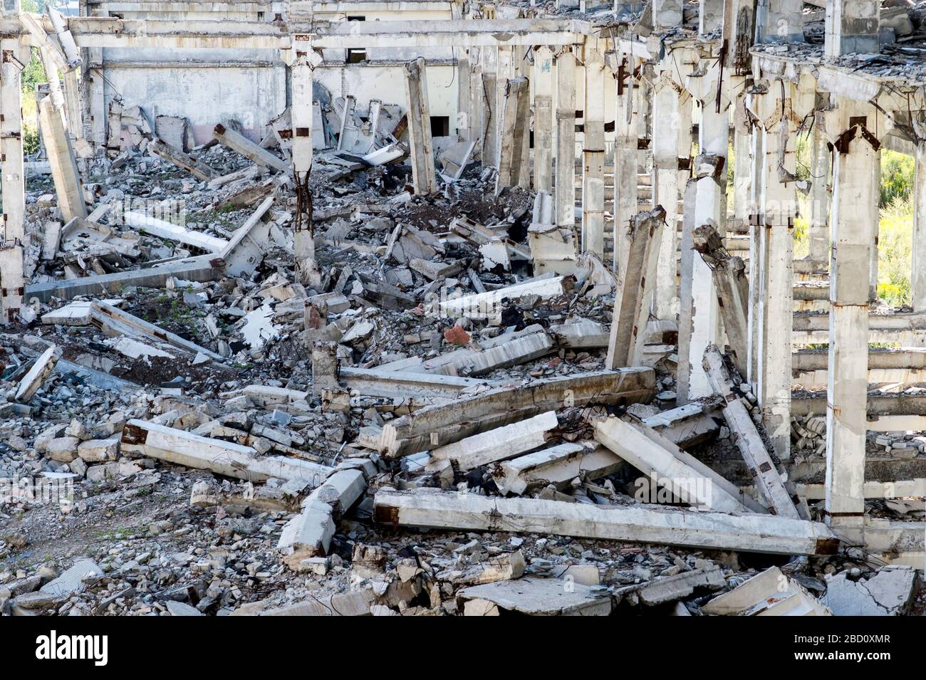 Top view of the destroyed Foundation of a large concrete building in ...