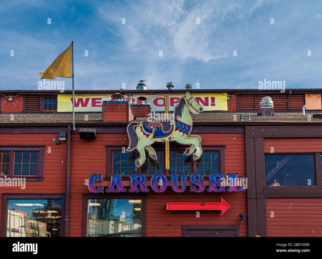 Sign for Carousel Open Stock Photo - Alamy