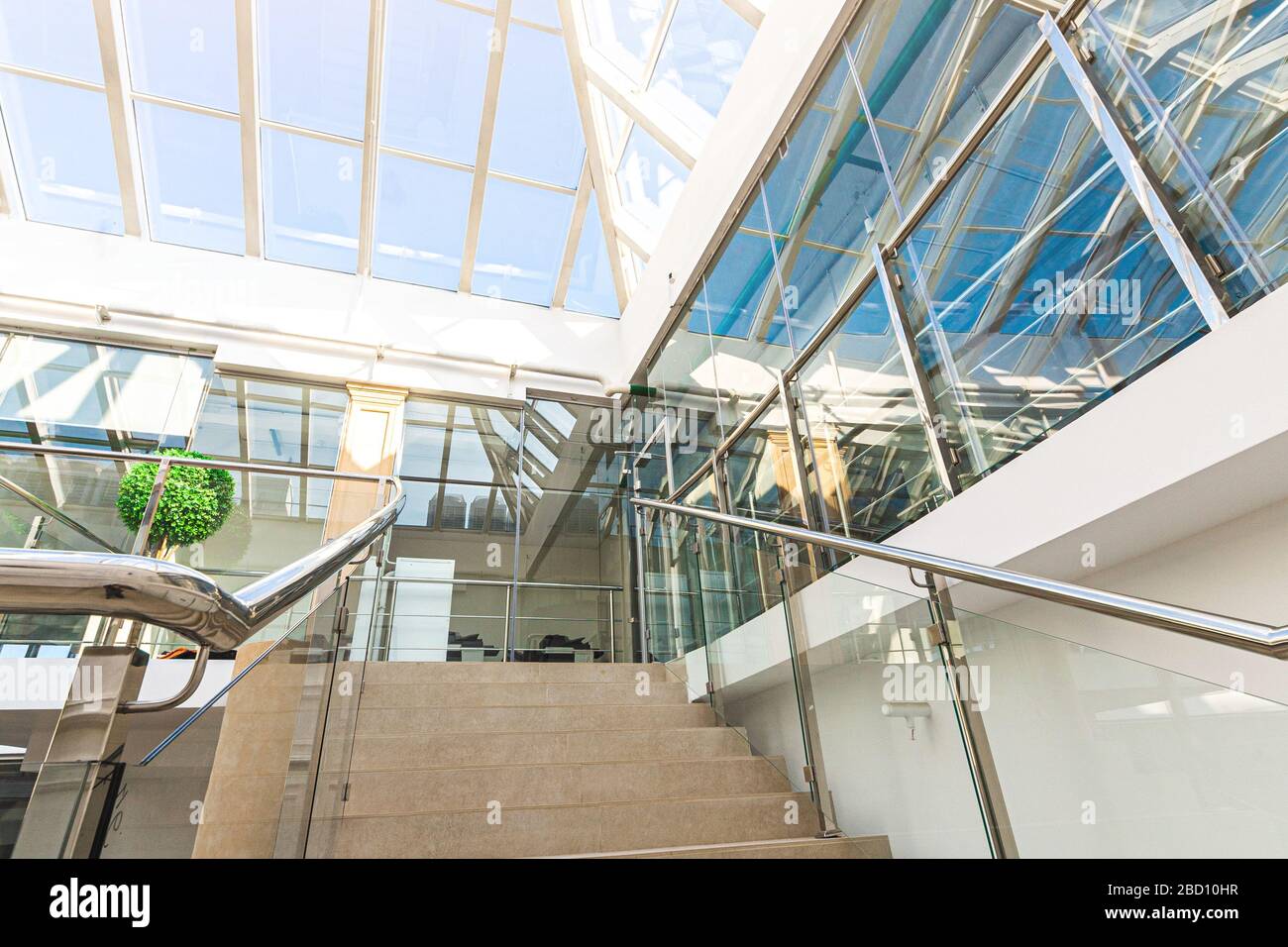 staircase up. business skyscraper with panoramic windows. empty office ...