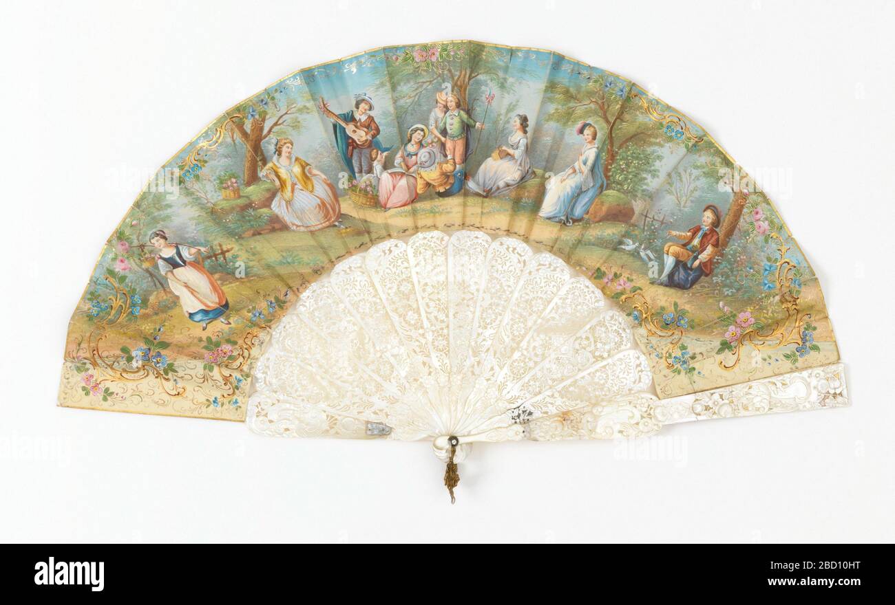 Pleated fan. Research in ProgressFan with lithograph showing a pastoral ...