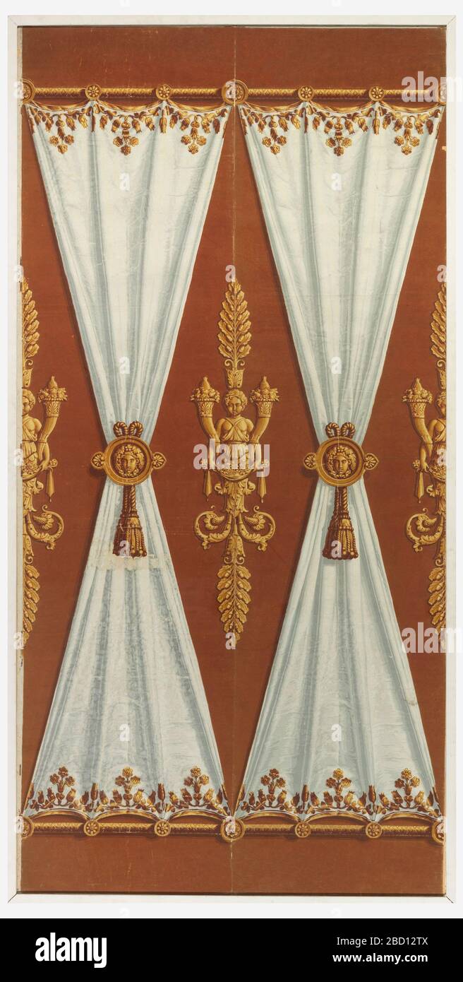 Sidewall. Research in Progress"Ridde satin blanc." On rust-colored ...