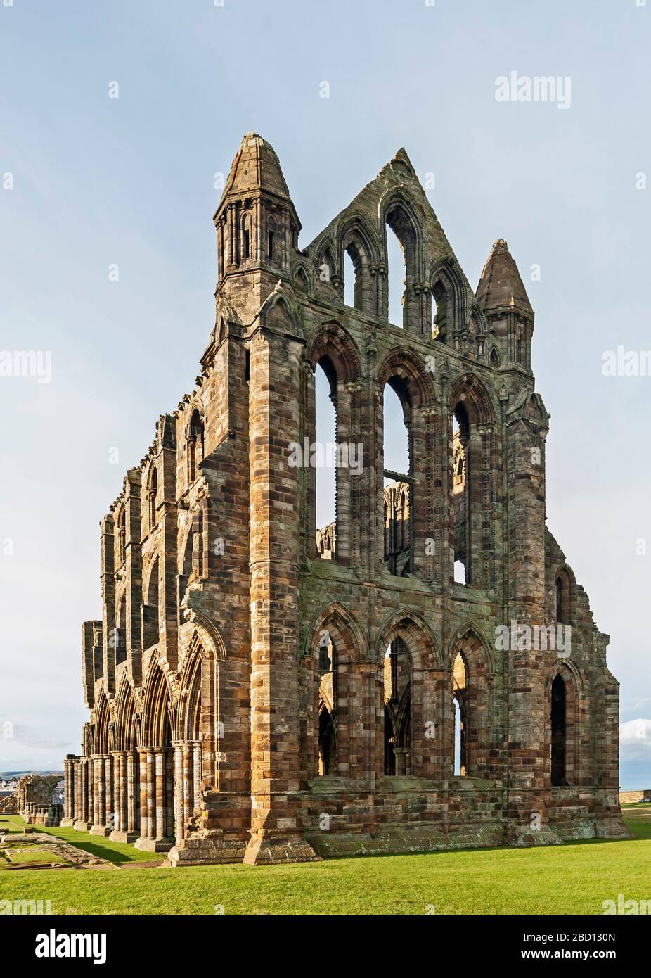 Remains of an ancient gothic english abbey ruins showing closeup detail ...