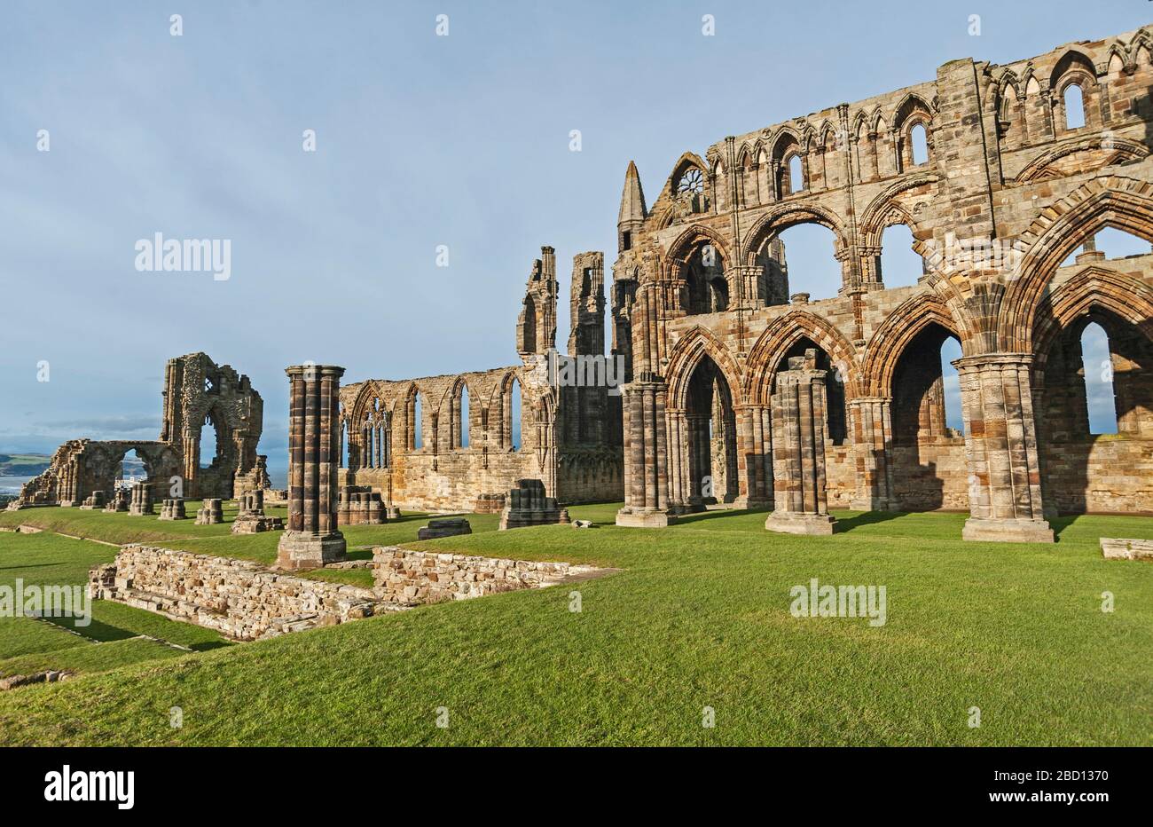 Remains of an ancient gothic english abbey ruins showing closeup detail ...