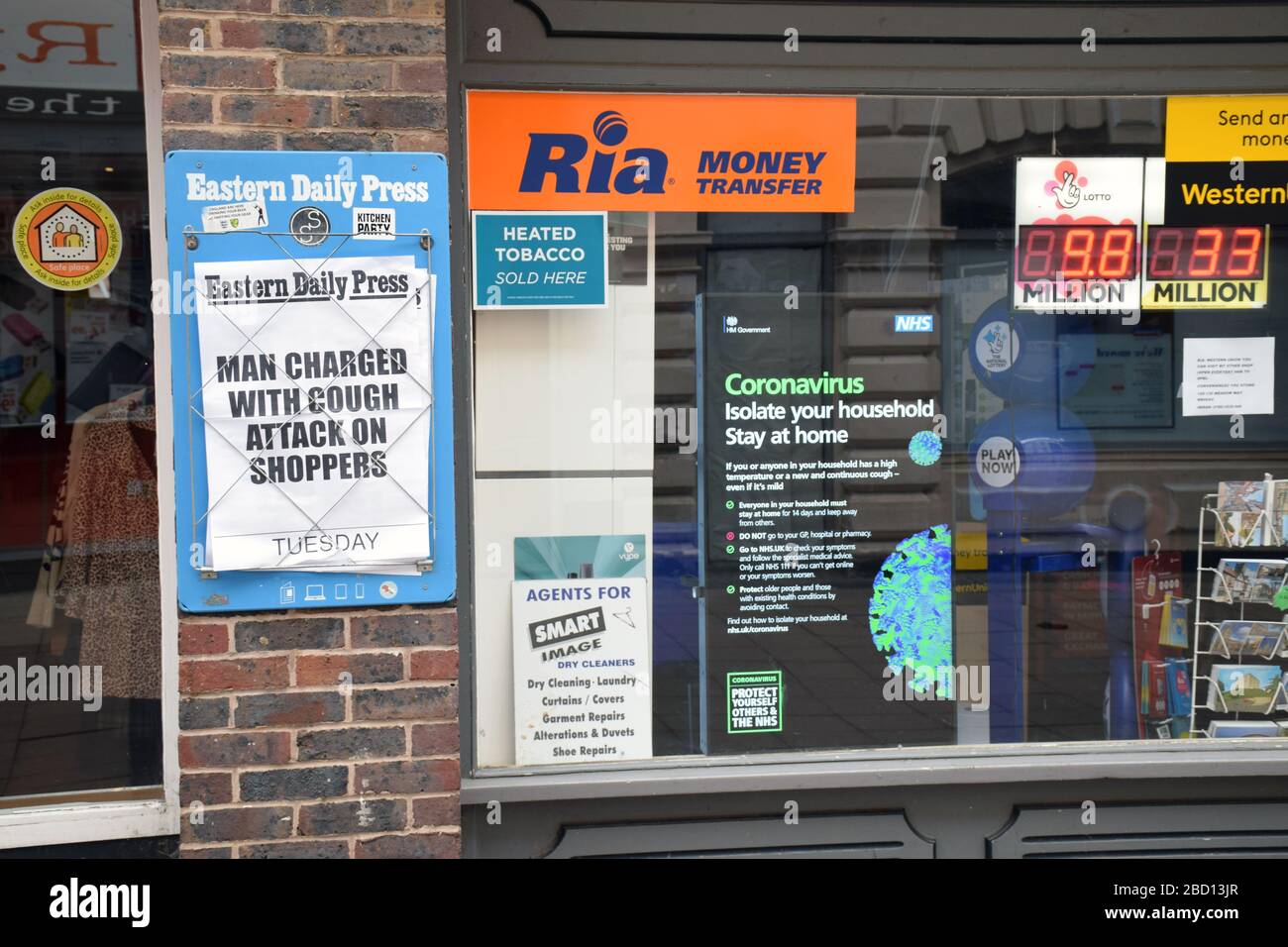 Eastern Daily Press headline next to NHS digital poster in newsagent ...