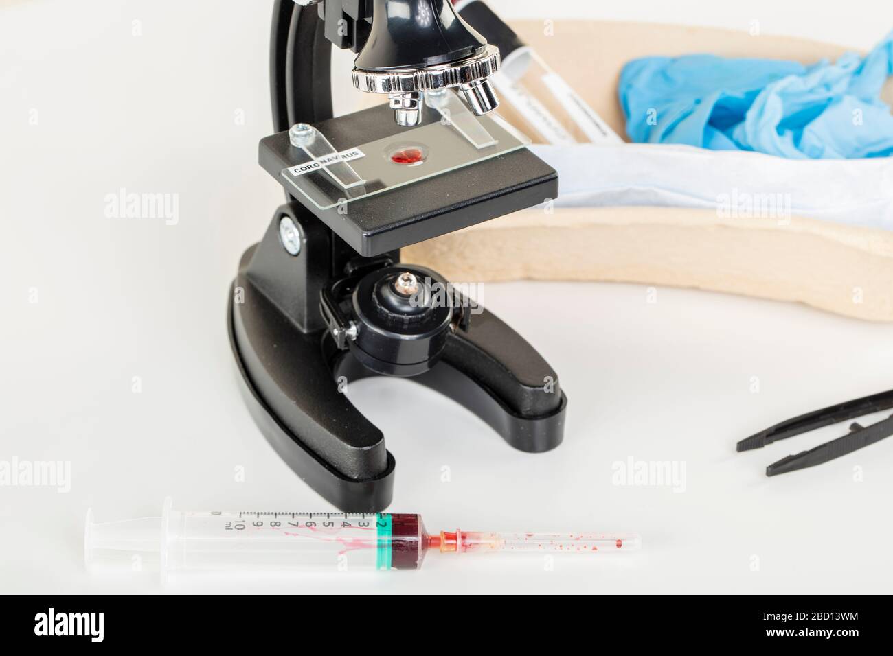 blood sample under a microscope in a laboratory, concept for testing ...