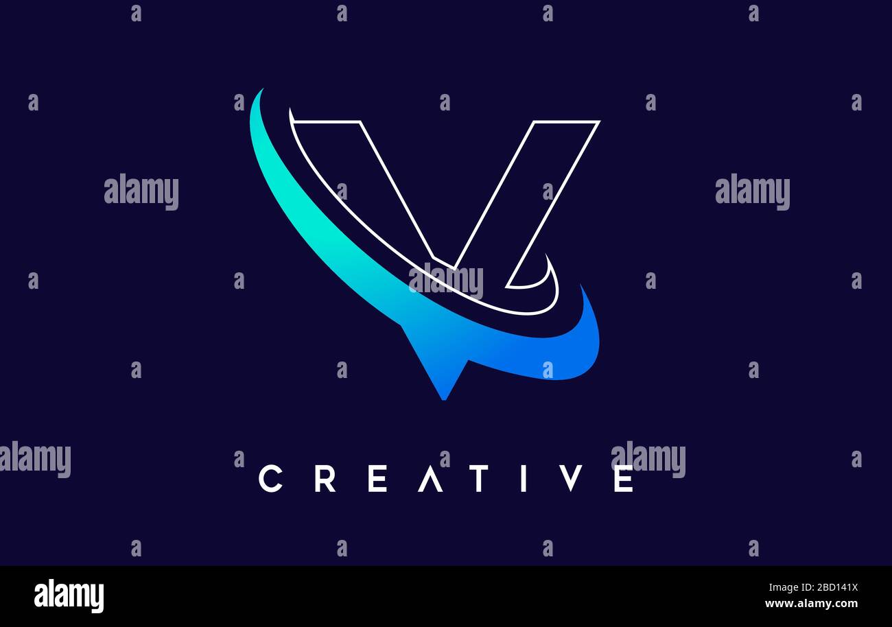 Letter V Logo. V Letter Design Vector with Blue Swash ...