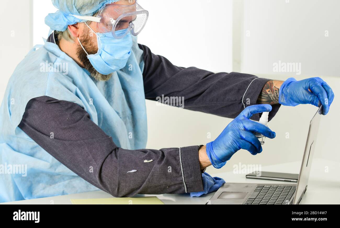 Sanitizer concept. Cleaning and Disinfection. Disinfecting computer ...