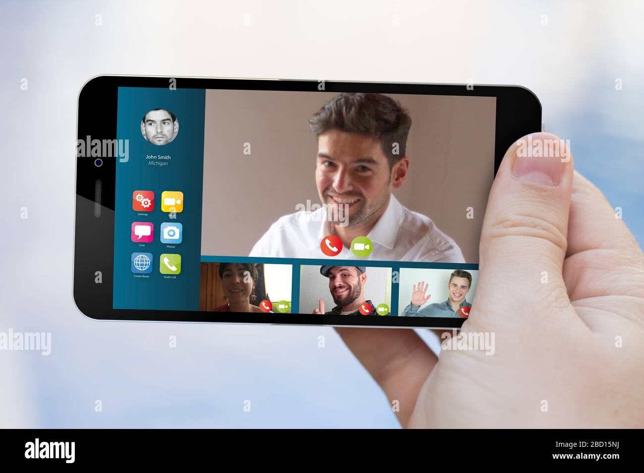 hand holding a video conference meeting on smartphone screen. Screen ...