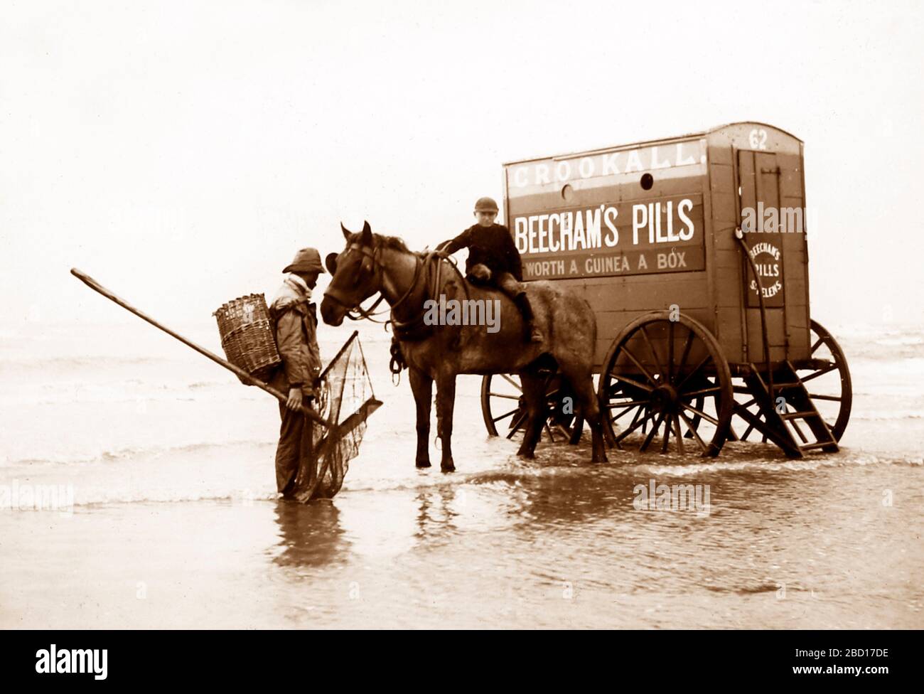 A shrimper and a bathing machine, Blackpool, Victorian period Stock ...
