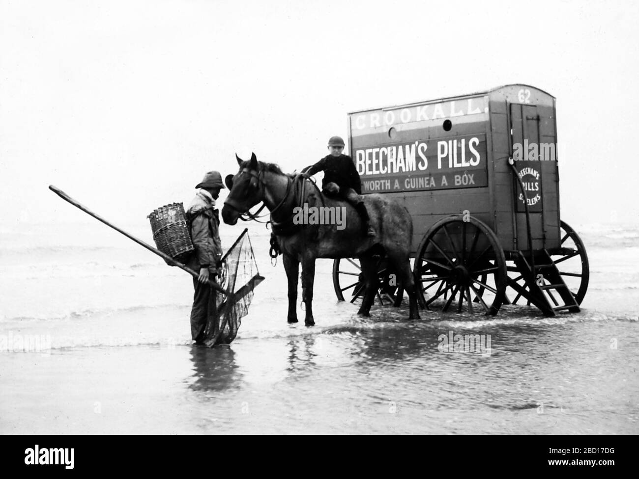 A shrimper and a bathing machine, Blackpool, Victorian period Stock ...