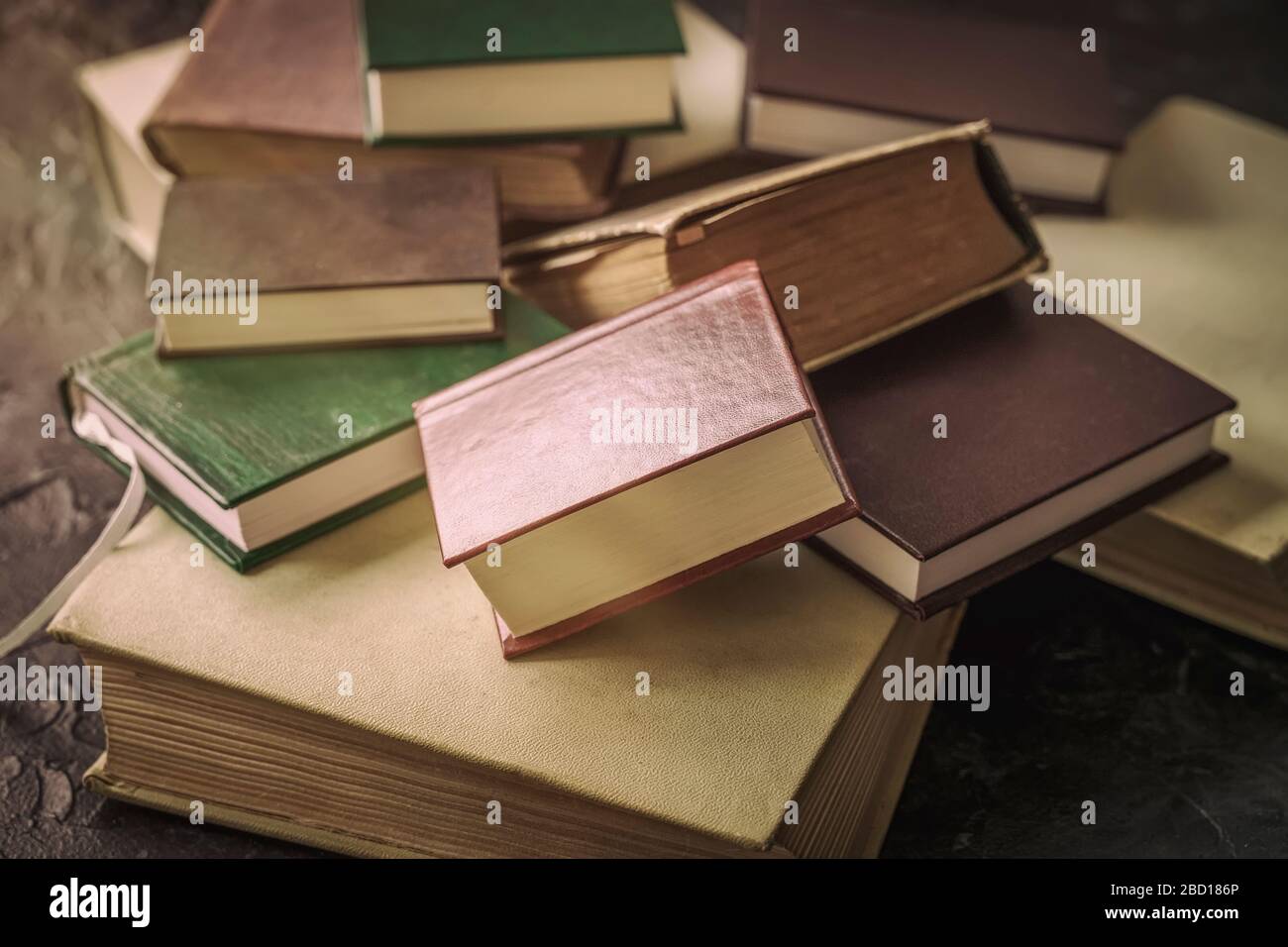 Chaotic heap of books. Vintage still life. Concept of back to school ...