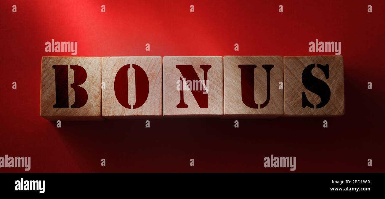 Bonus word on Wooden Blocks. Awards career achievements concept Stock ...