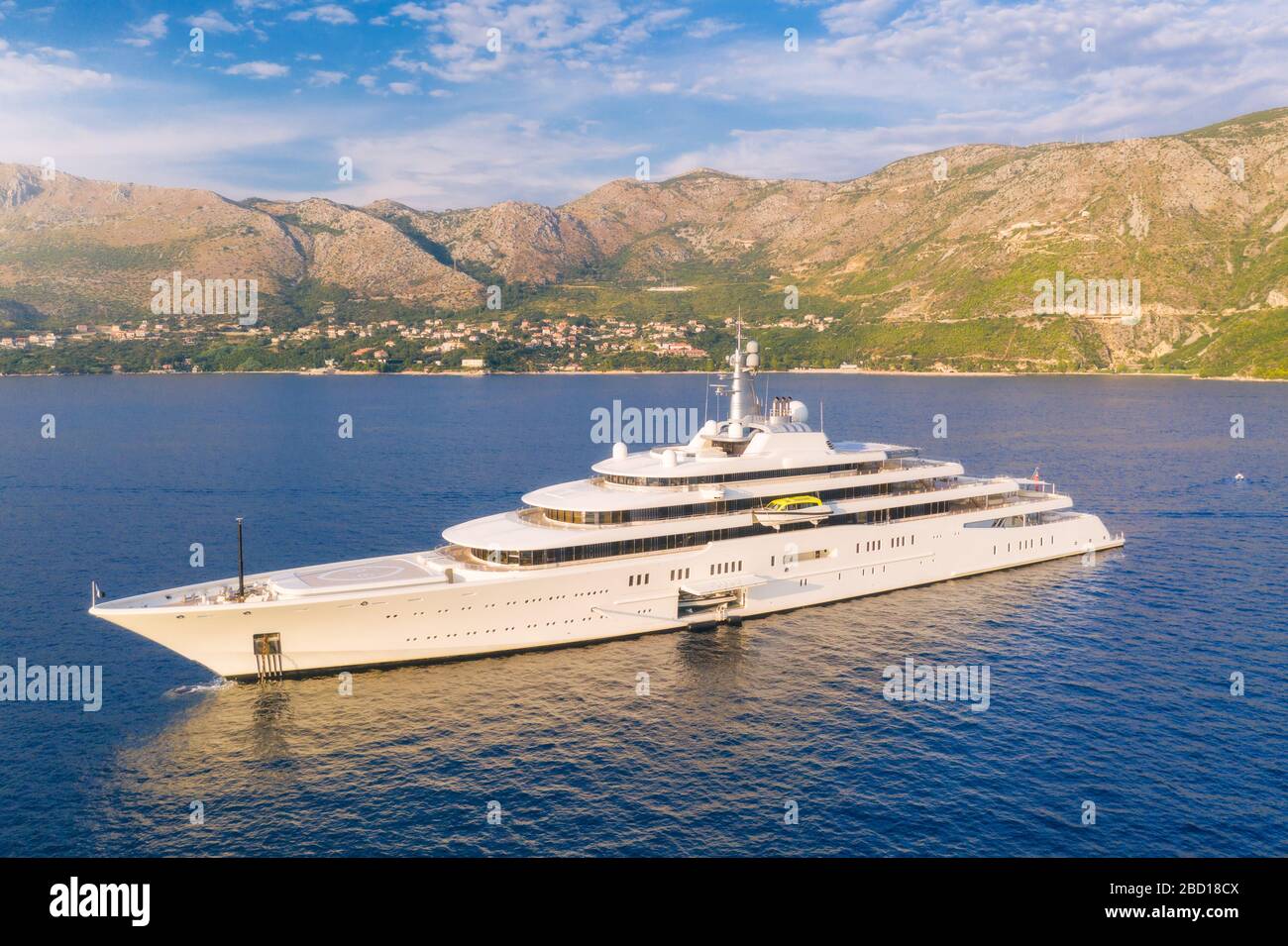 Luxury yacht and blue sea at sunset in summer. Aerial view Stock Photo ...