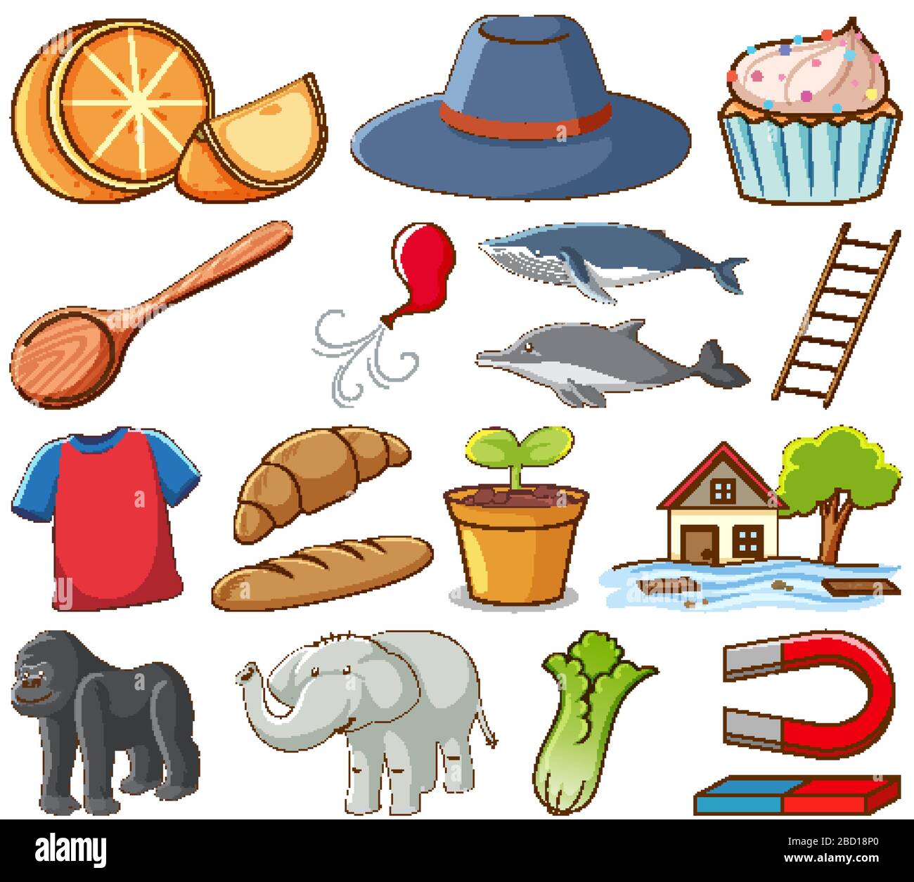 Large set of different food and other items on white background ...