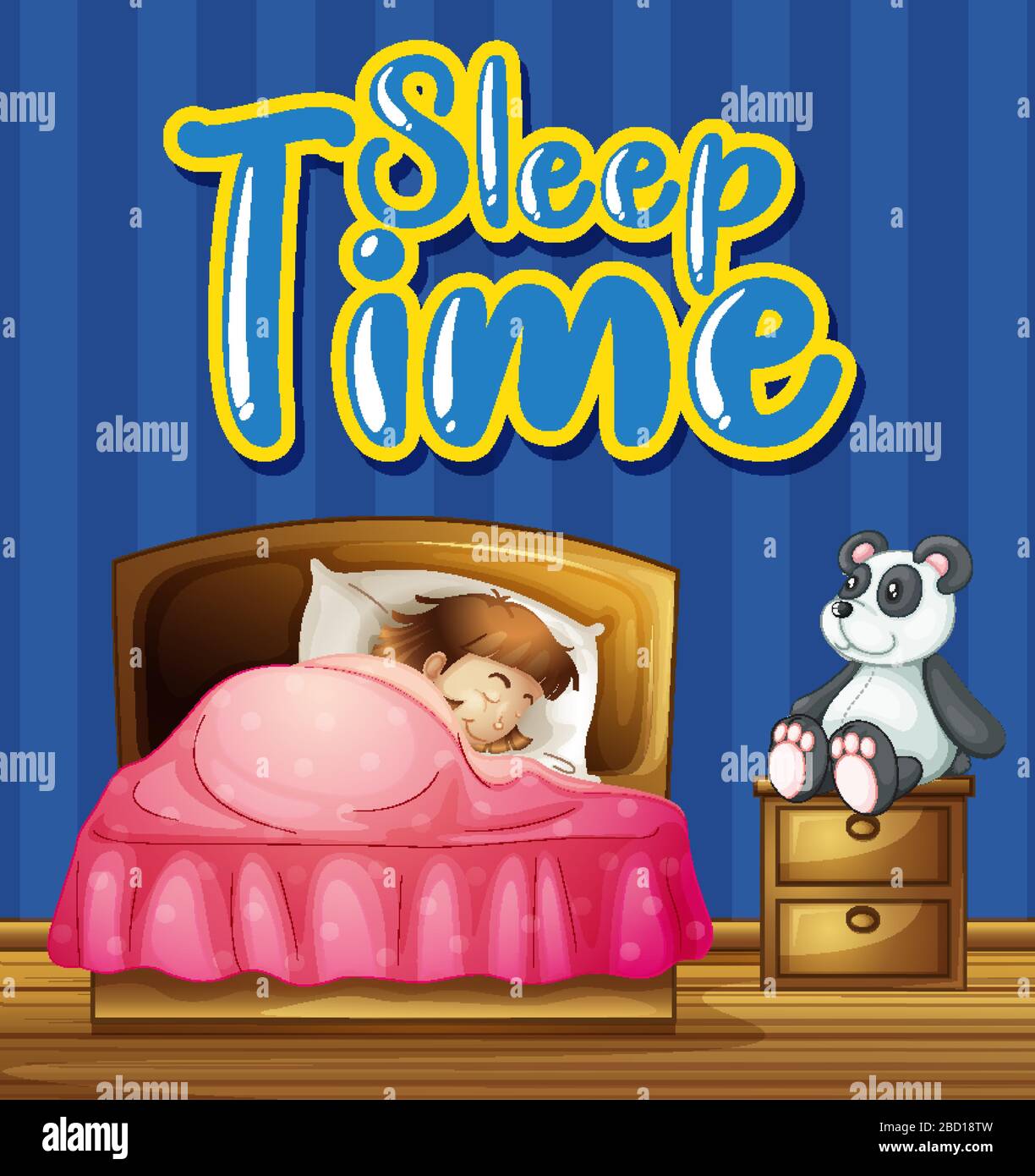 Font Design For Word Sleep Time With Girl Sleeping In Bed Illustration font-design-for-word-sleep-time-with-girl-sleeping-in-bed-illustration