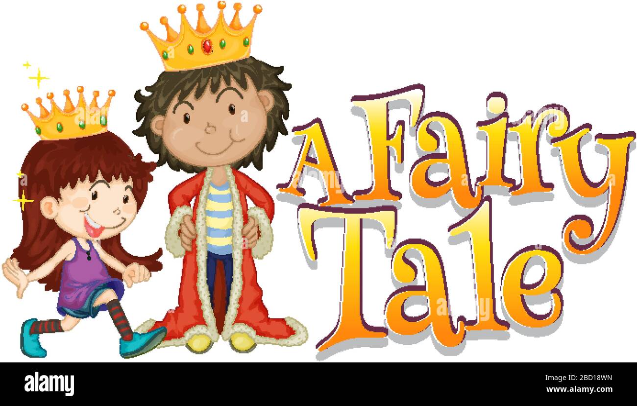 Font design for word a fairy tale with prince and princess illustration ...