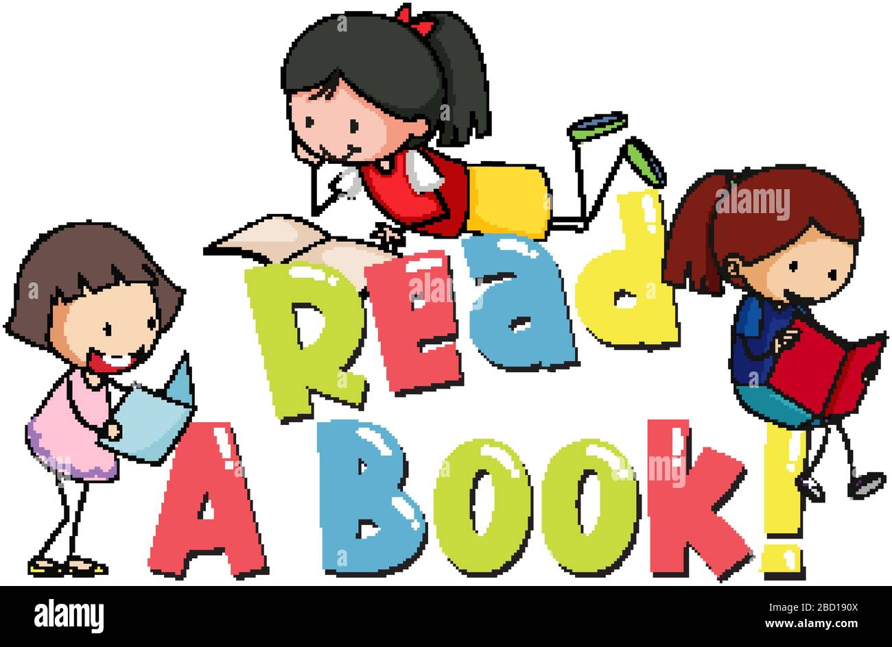 Font design for word read a book with three girls reading illustration ...