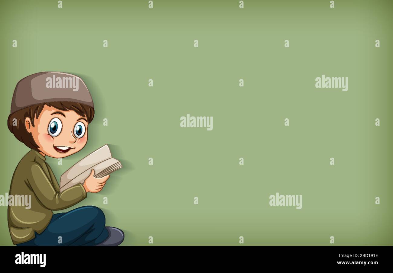 Plain background with muslim boy reading book illustration Stock Vector ...