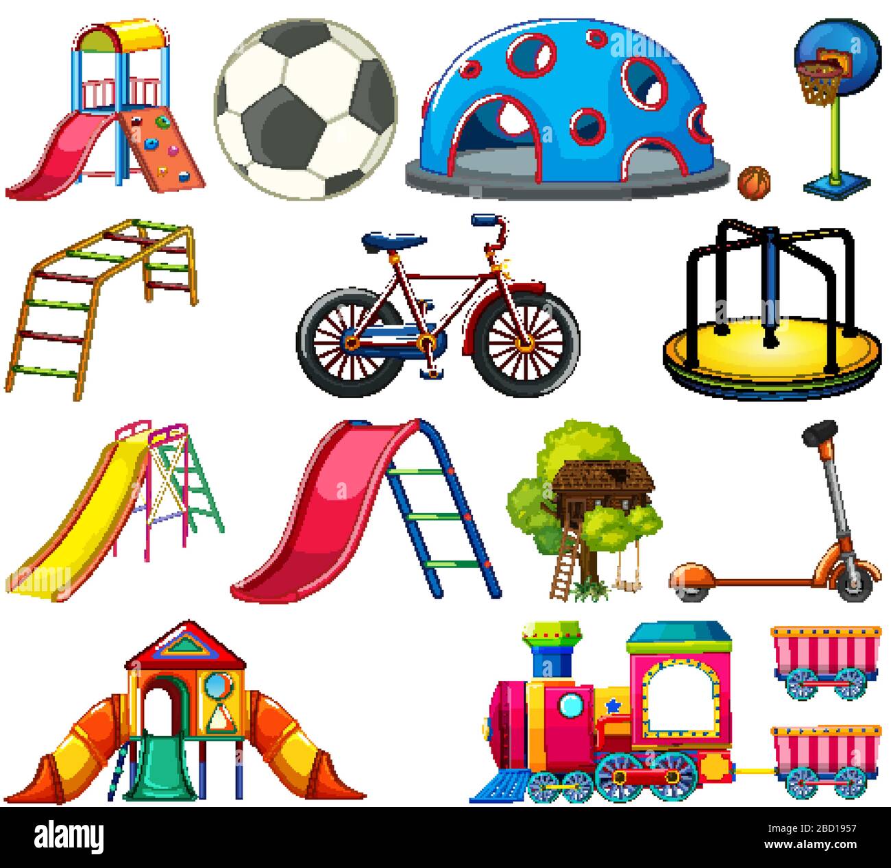 Large set of many play stations in the playground illustration Stock ...